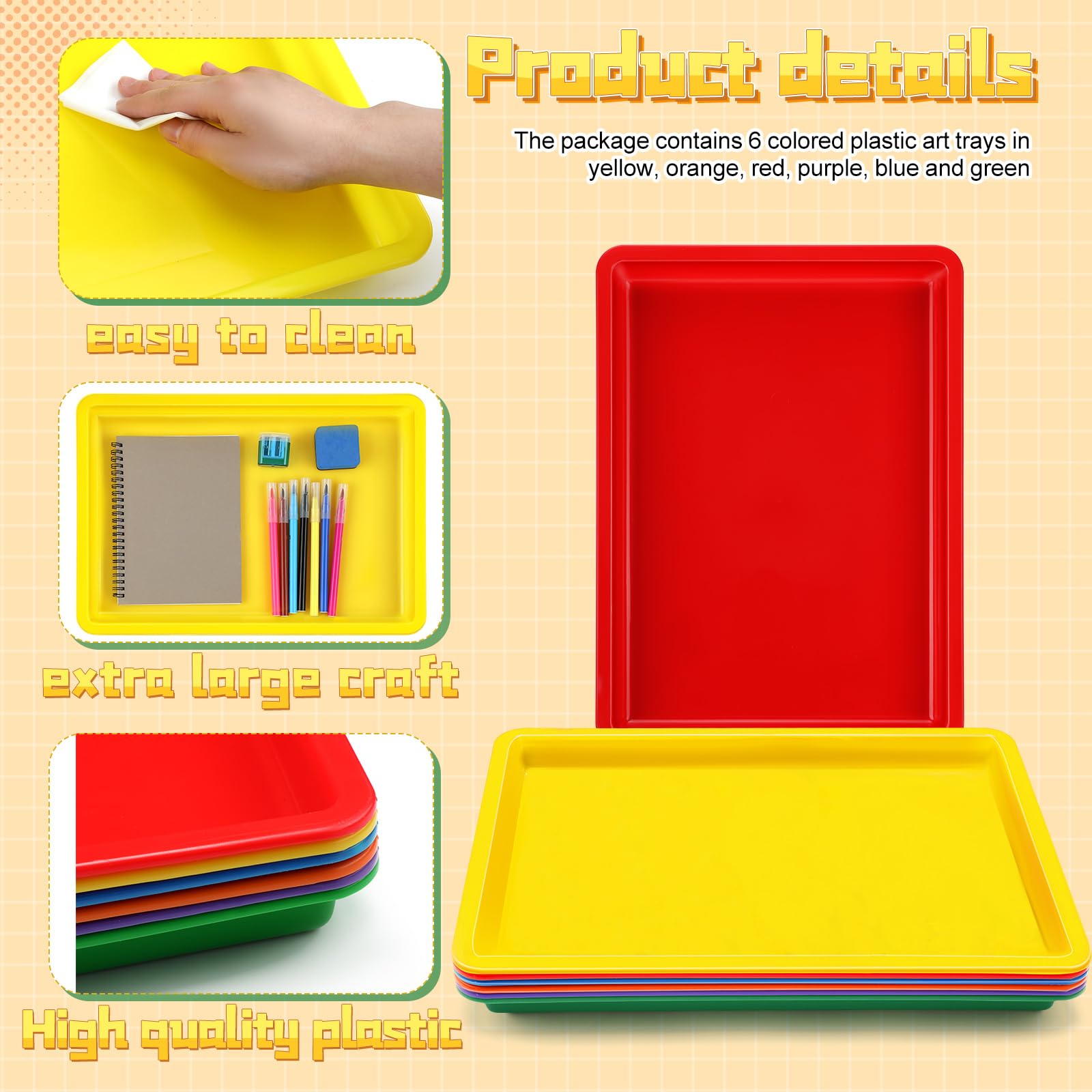 Snapklik.com : Mifoci 12 Pack Large Plastic Art Trays 16x12x1 Inch ...