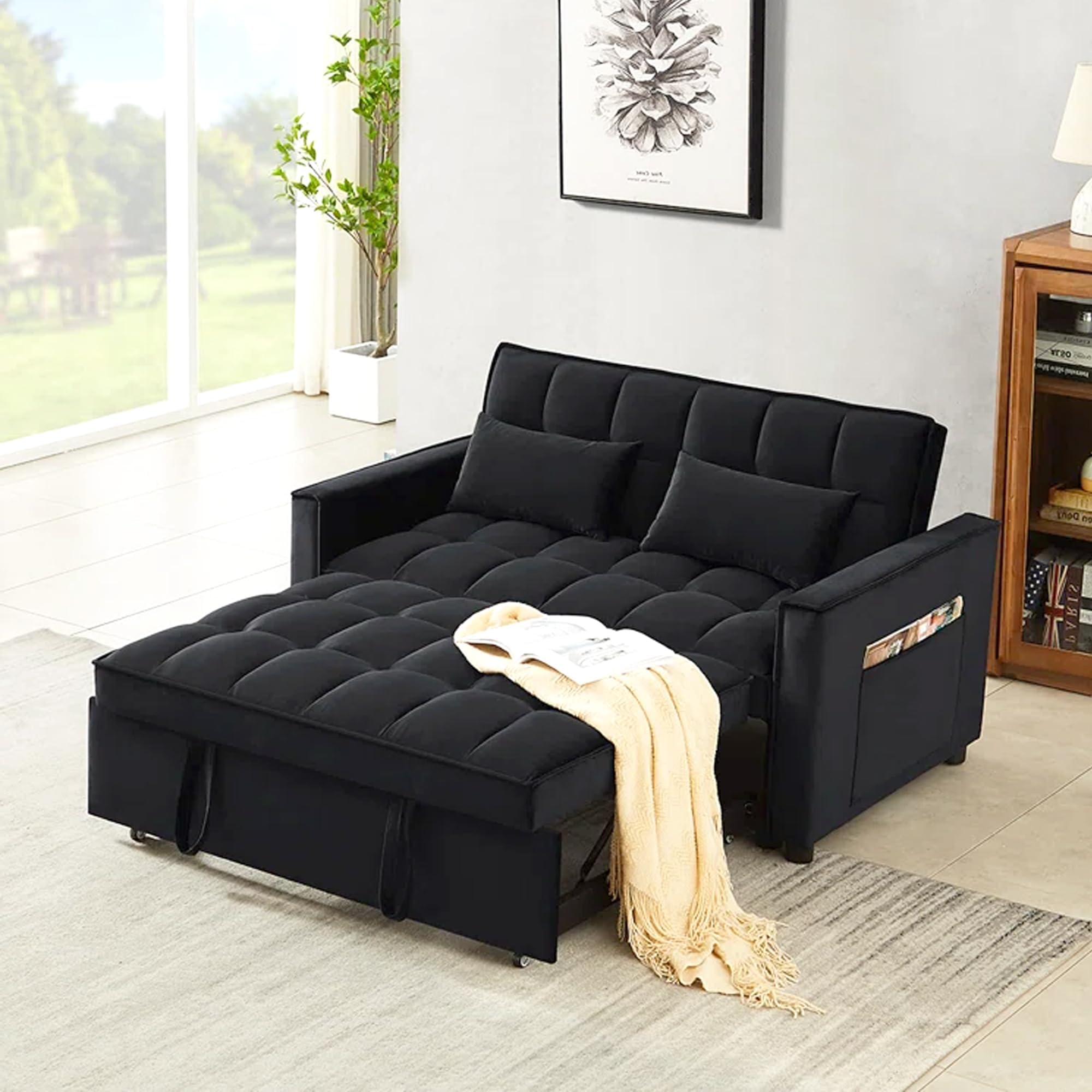 Amazon.com: Ugijei 55.5'' 3-in-1 Convertible Sleeper Sofa Bed, Velvet ...