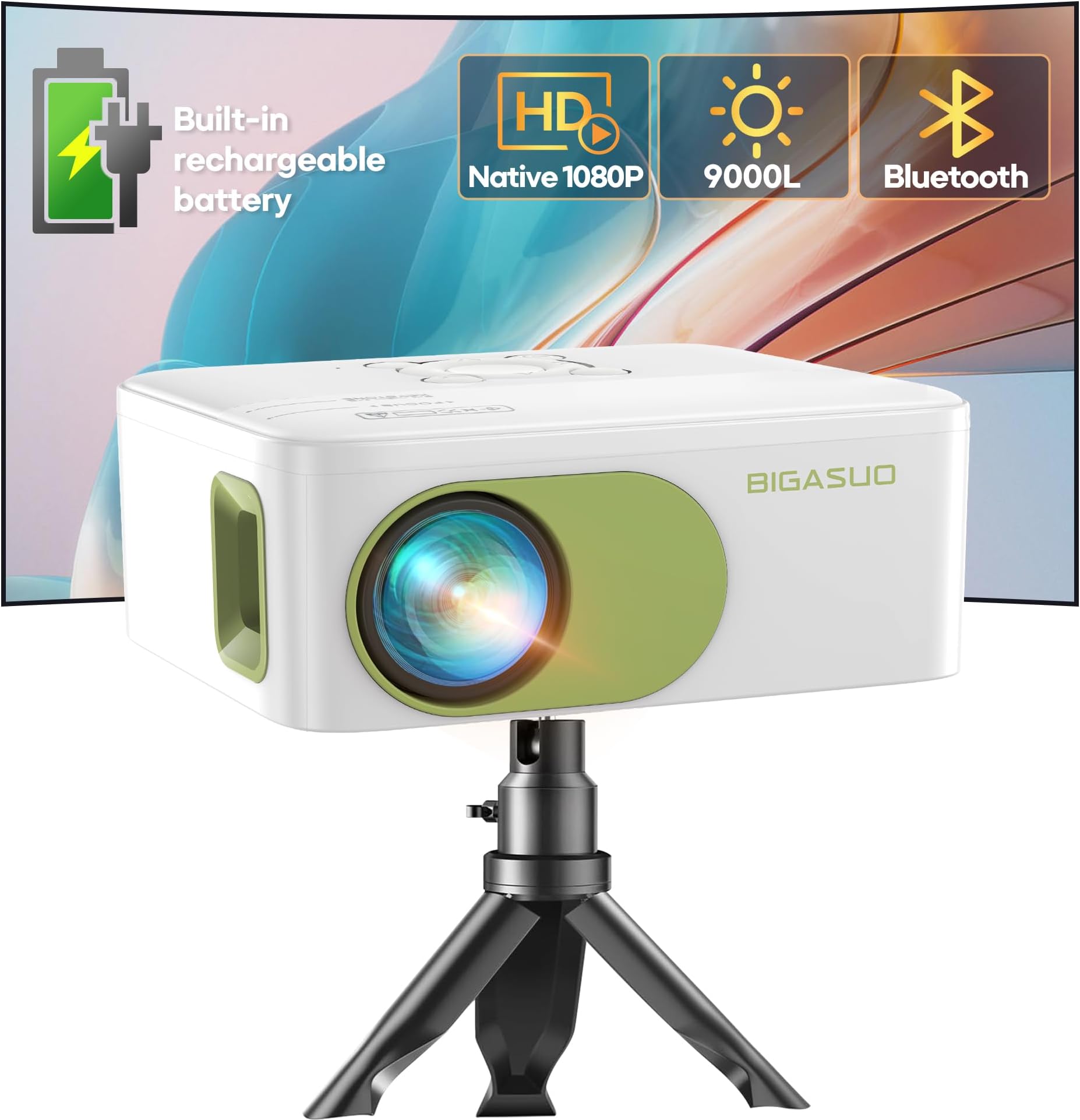Amazon.com: BIGASUO Outdoor Projector, 1080P projector with bluetooth ...