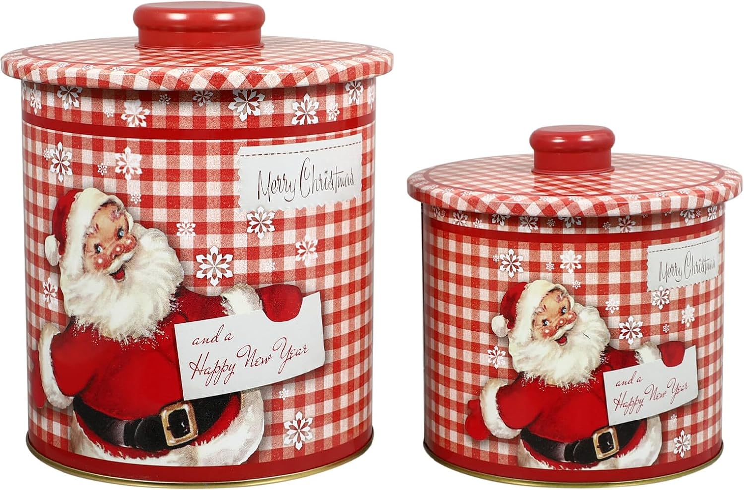 Amazon.com: HEMOTON 2Pcs Christmas Cookie Tins Round Santa Holiday ...