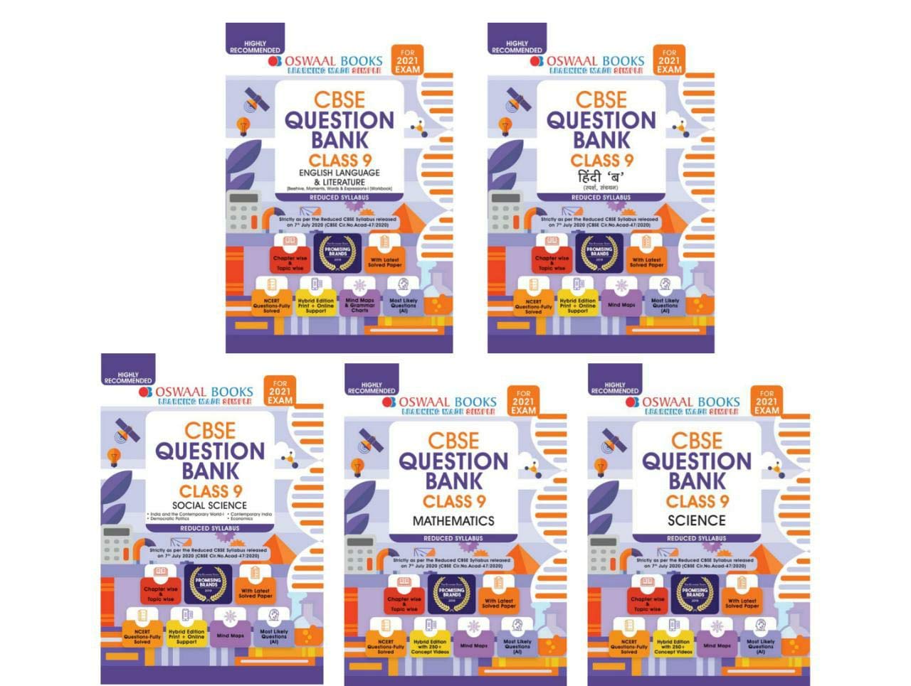 Amazon.in: Buy Oswaal Question Bank Class 9 Hindi B, Math, Sci, S.St ...