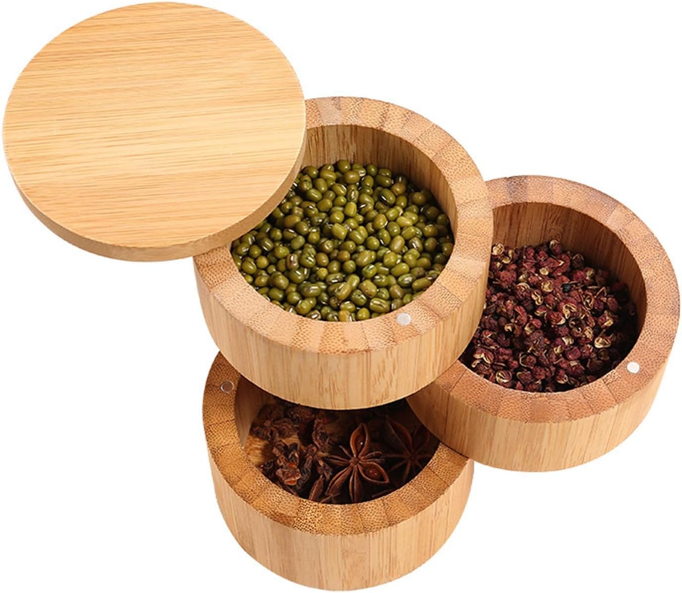 Amazon.com: JOROBURO Bamboo Triple Salt Cellar, Home 3 Tier Bamboo Wood ...