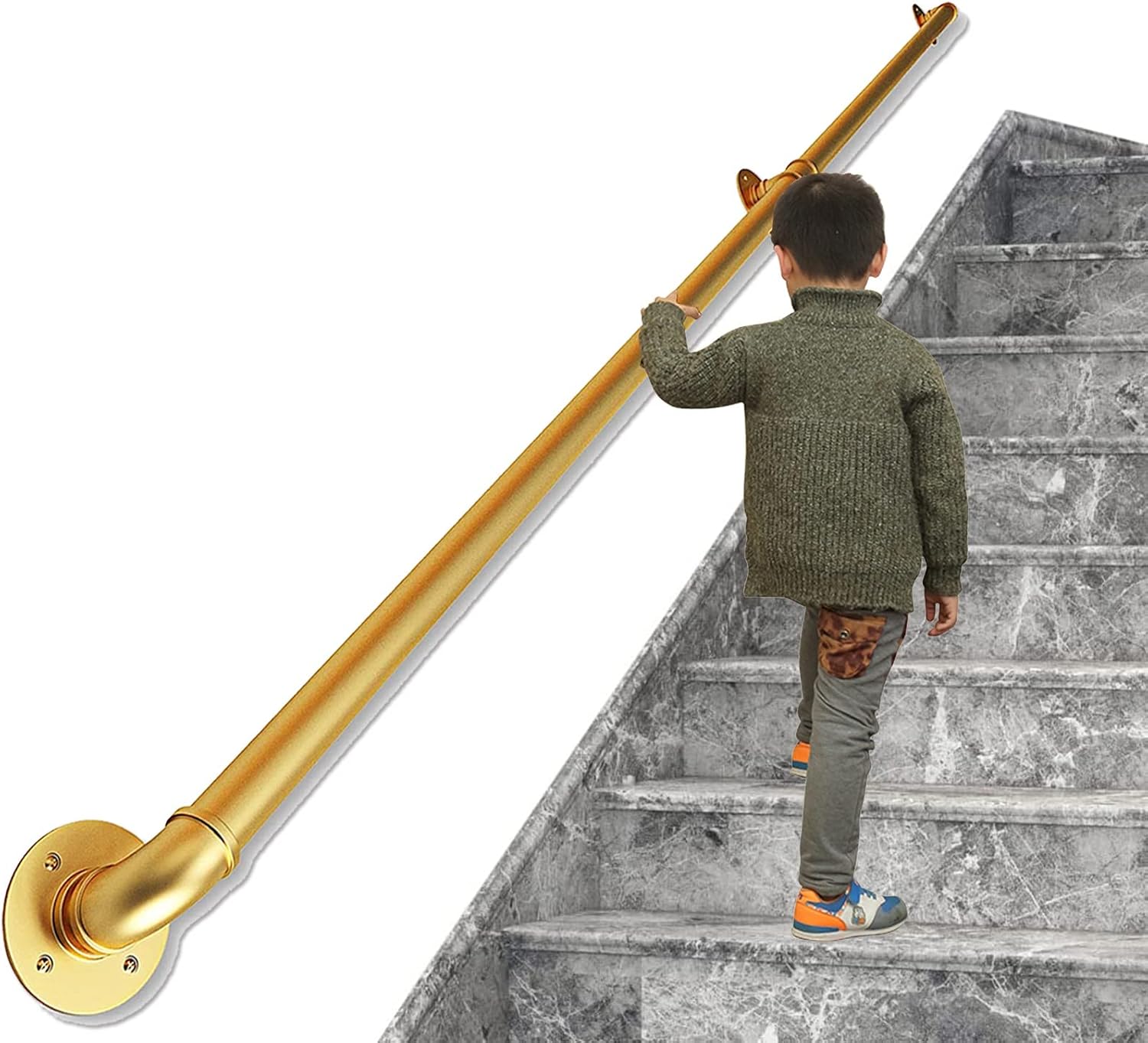 Stair Handrail for Indoor Stairs - Wall Mount Industrial Iron Pipe ...