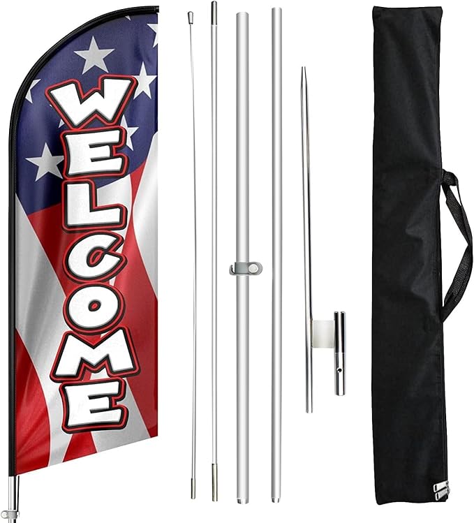 Amazon.com : Welcome Feather Flag, Welcome Feather Banner Pole Kit and ...