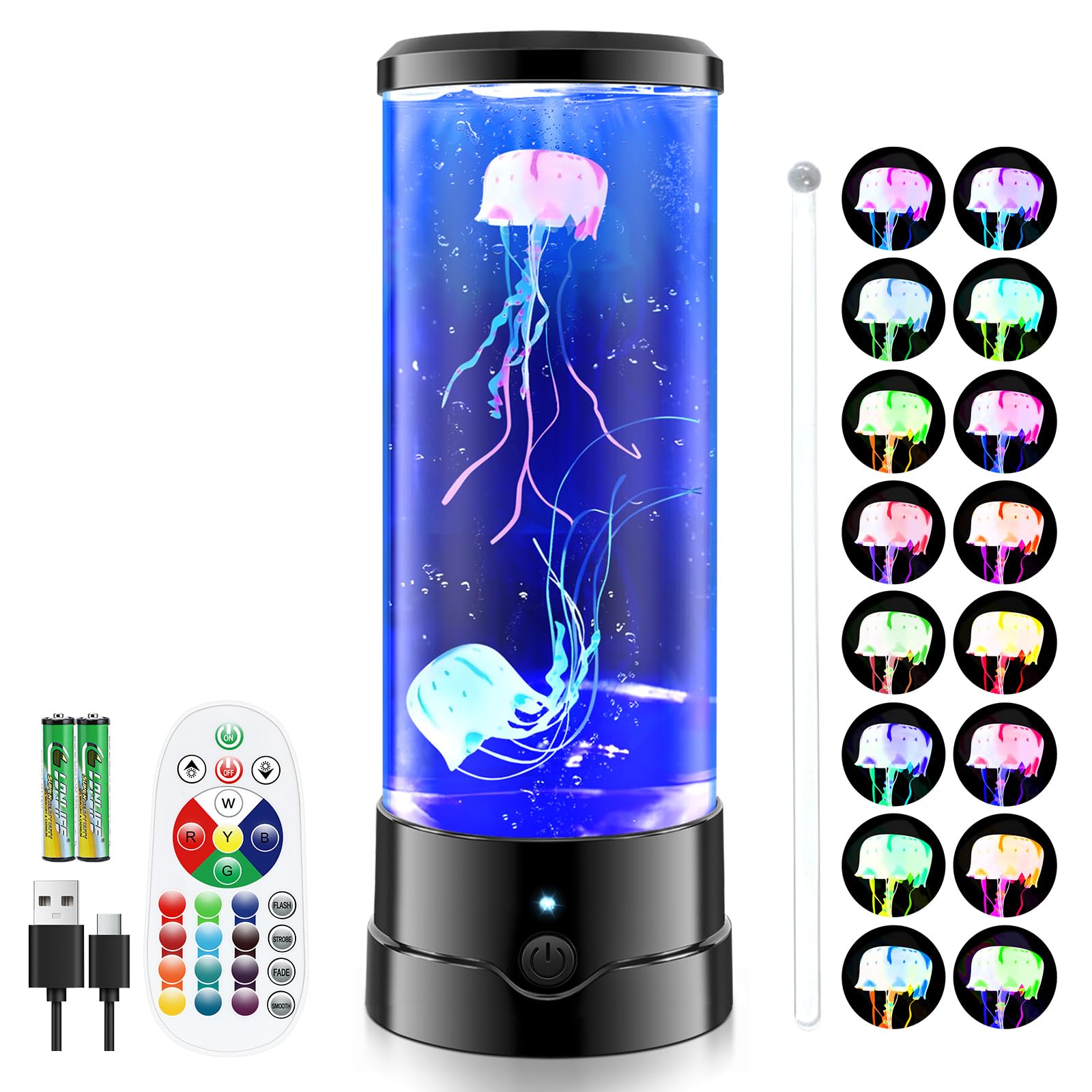 Jellyfish Lamp,16 Color Changing with Remote Control Mood Lamp,USB ...
