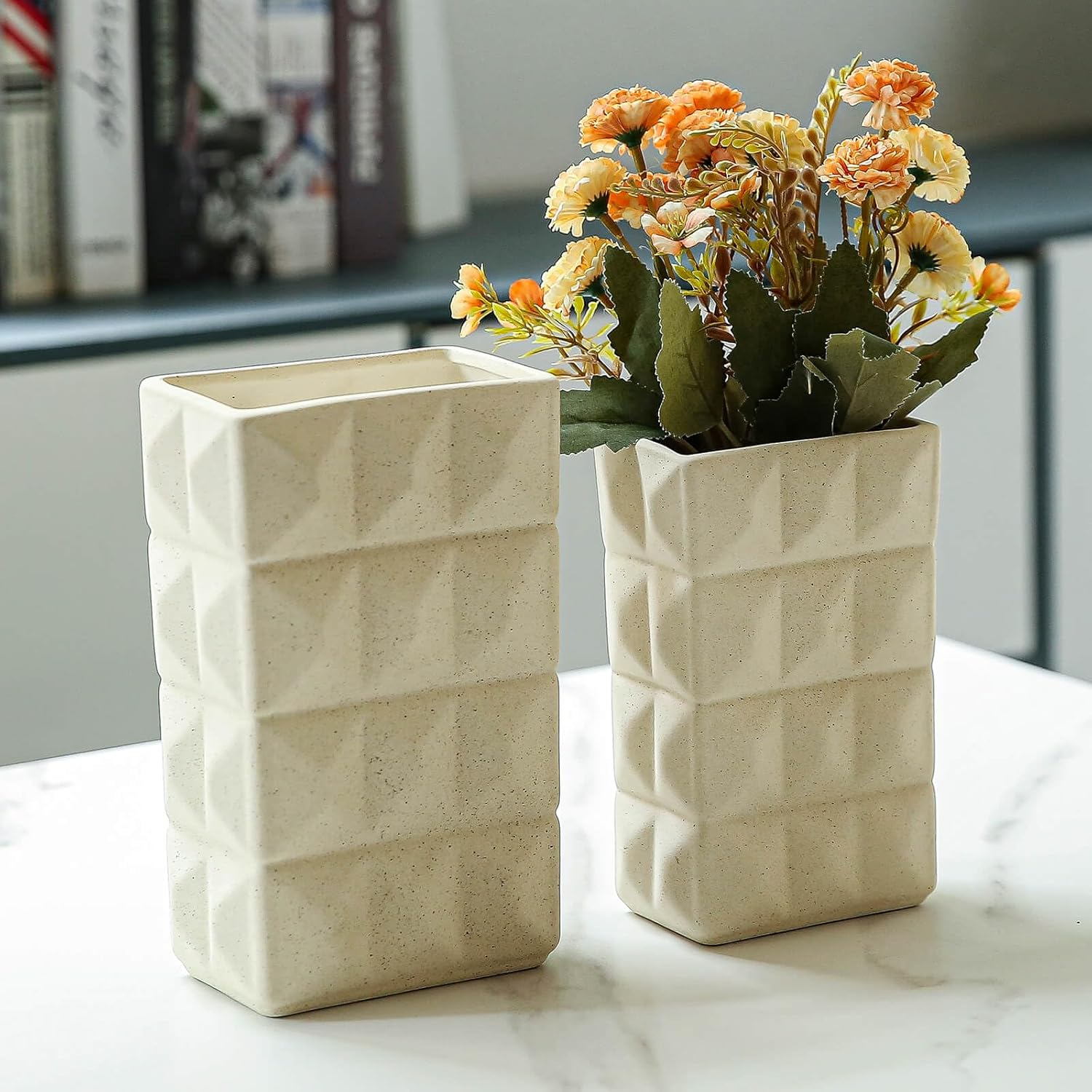 Porceluxe Jarrón de cerámica para decoración, juego de 2 jarrones ...