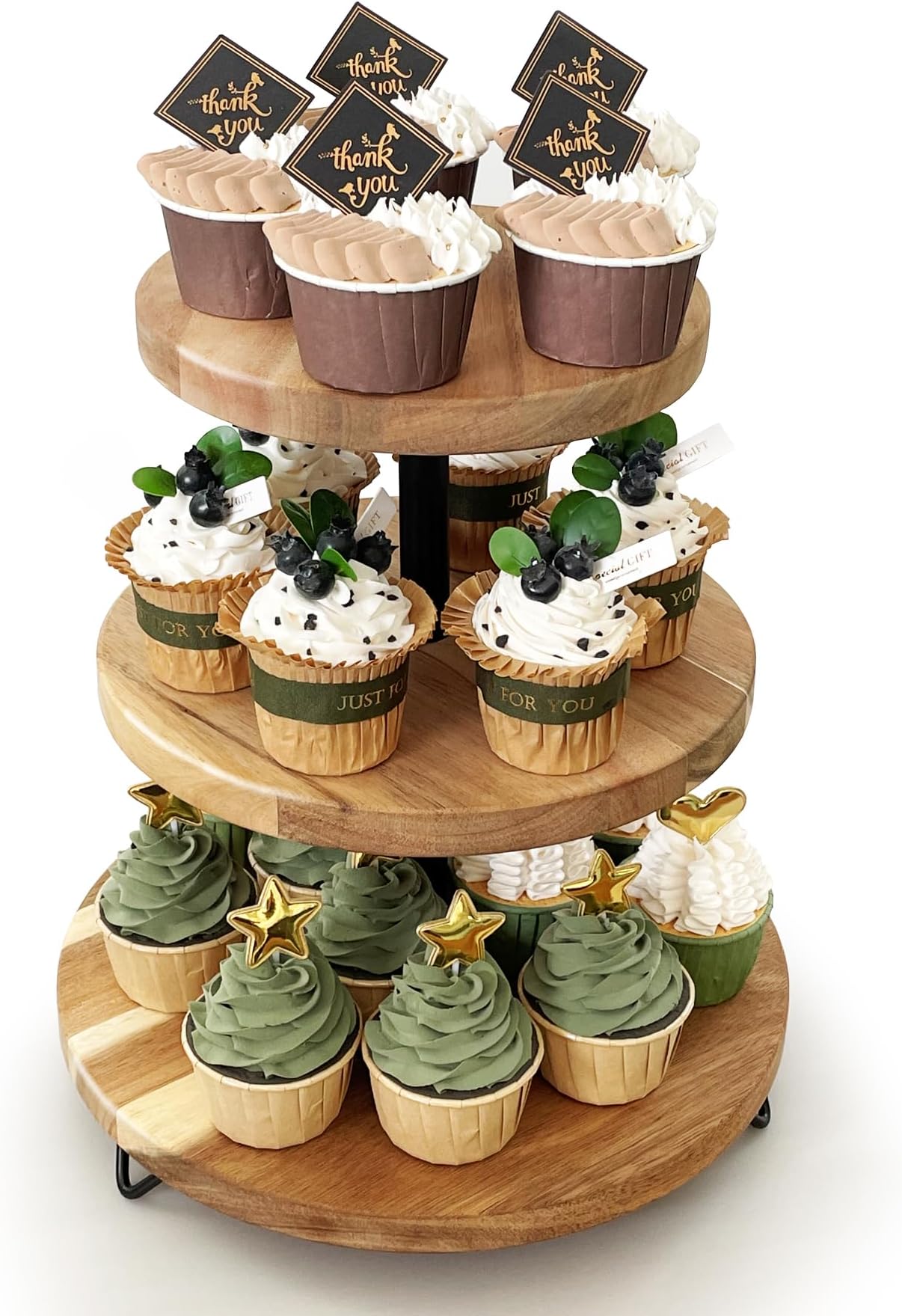 Amazon.com | Set of 3 Wooden Cupcake Stand 3 Tier Wood Cupcake Holder ...