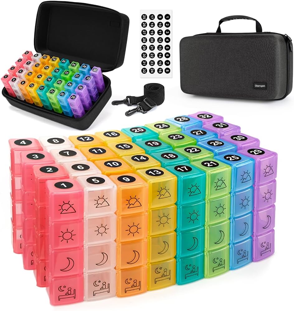 Amazon.com: Monthly Pill Organizer, 4 Times per Day, 30 Day, 32 Cell ...