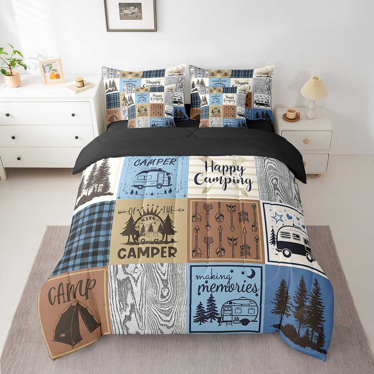 Amazon.com: Erosebridal Happy Camping Bedding Set Queen Rv Camper ...