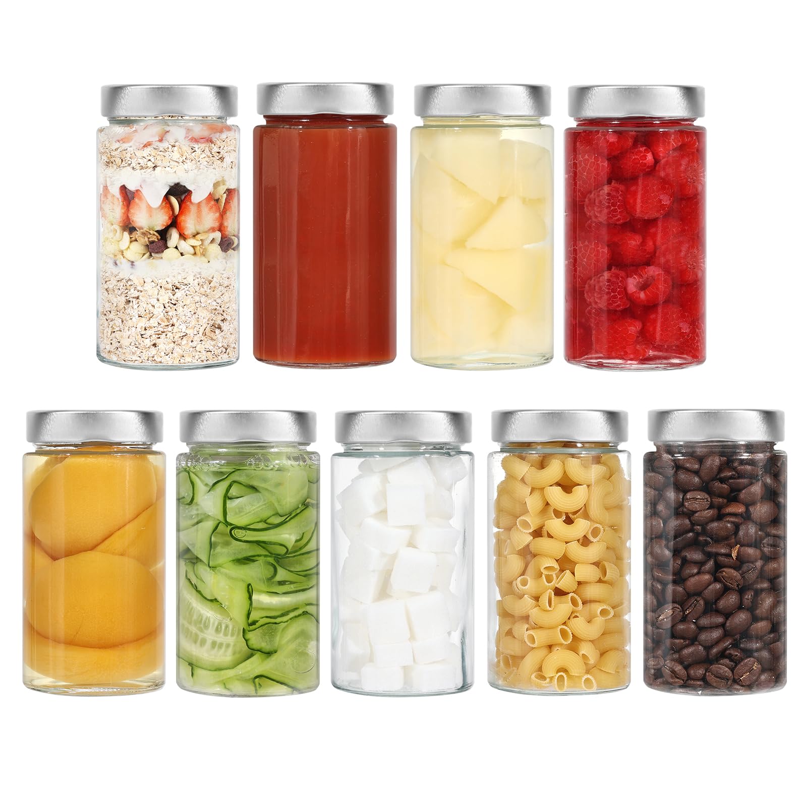 LIMILI Glass Jars with Lids, 9 pack 500ml/ 16 oz Clear Glass Jars with ...