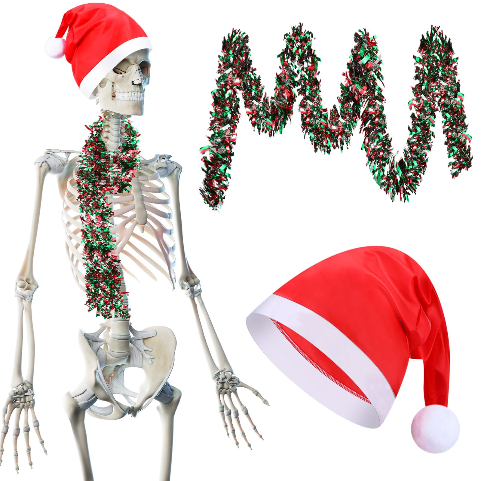 Amazon.com: Evervibe 12 ft Skeleton Santa Hats 44 Inches with 80 Inches ...