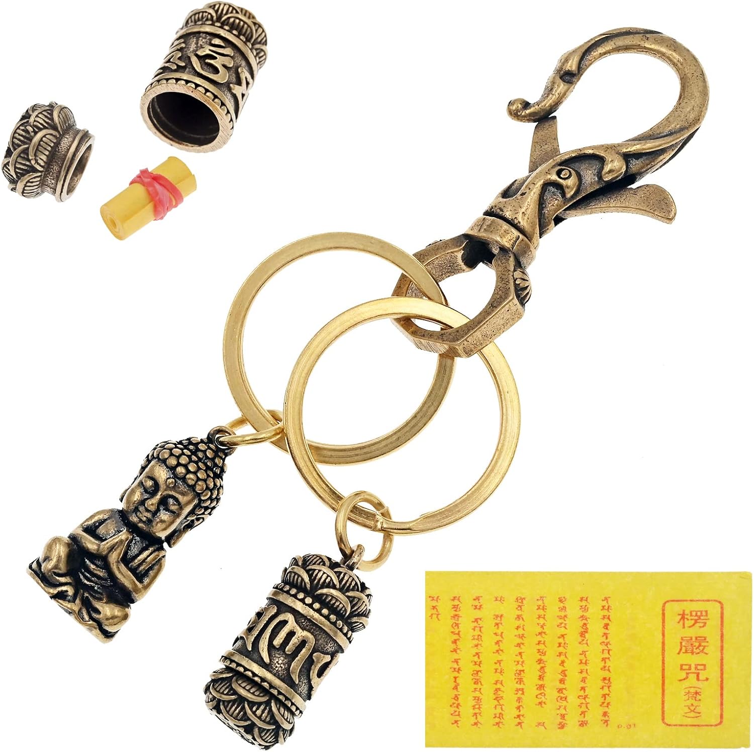 Amazon.com: Brass Buddha Statue and Prayer Box Keychain for Men ...