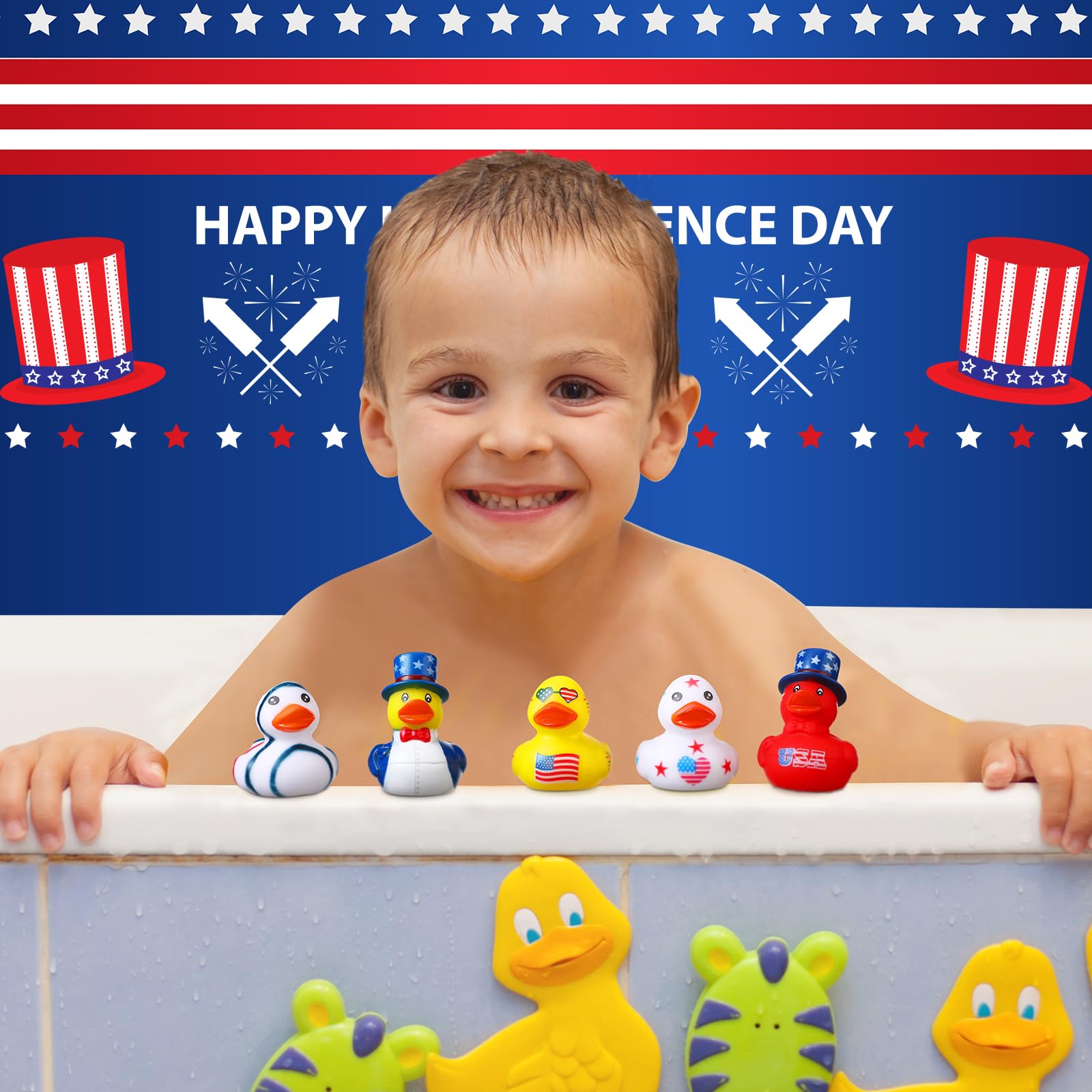 48 Pcs Patriotic Rubber Ducks 2'' Small Rubber Ducks Independence Day ...