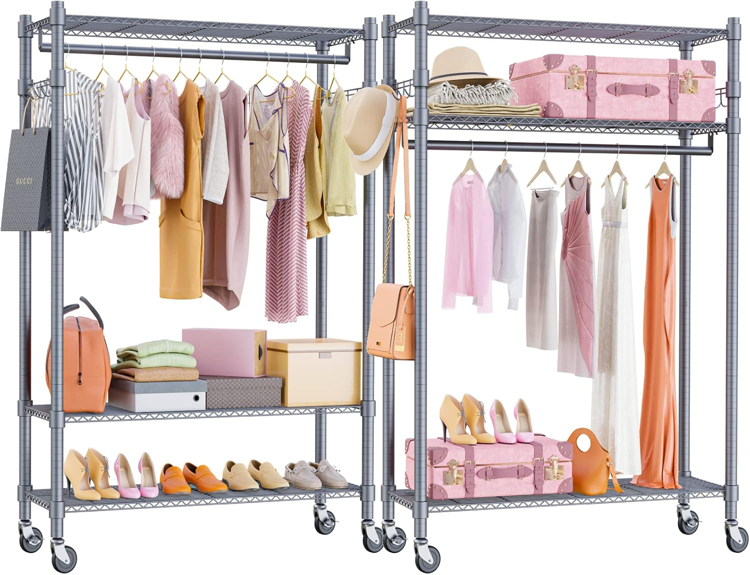 Amazon.com: Homdox Rolling Clothing Rack Commercial Grade, 2 Tier ...