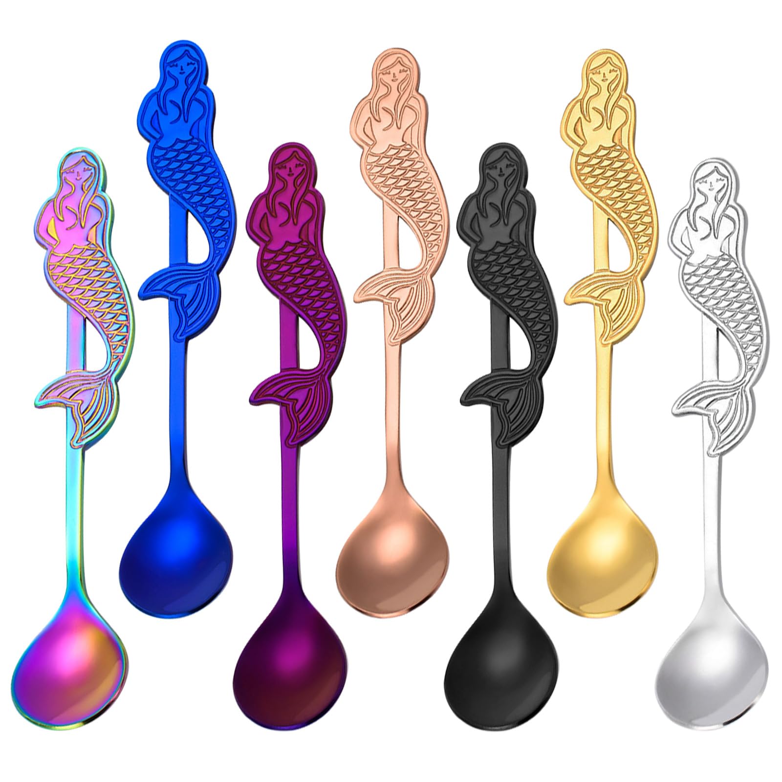 Pleafind Mermaid Coffee Teaspoons, 7pcs Stainless Steel Creative Coffee ...