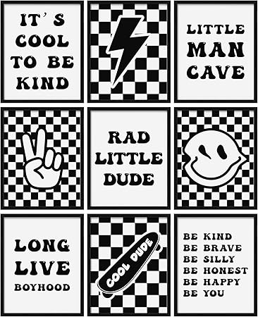 Amazon.com: Eersida 9 Pcs Retro Checkered Preppy Lightning Peace Sign ...