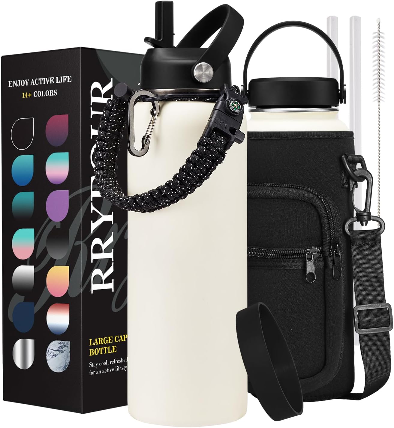 Amazon.com : 40 OZ Insulated Water Bottle - with Straw, Cold for 48 Hrs, Woman 40oz Stainless ...