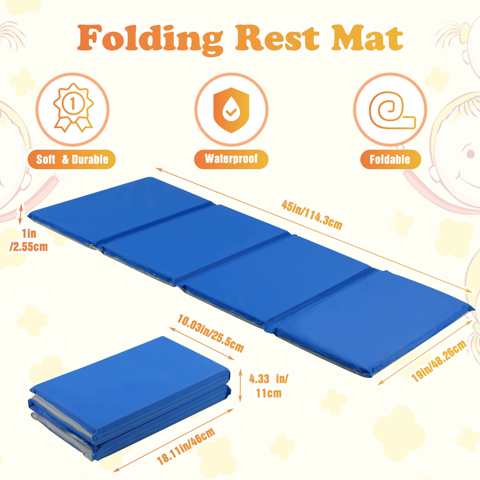 Geelin 6 Pack Folding Rest Mat Toddler Nap Mat Upgraded Folding ...