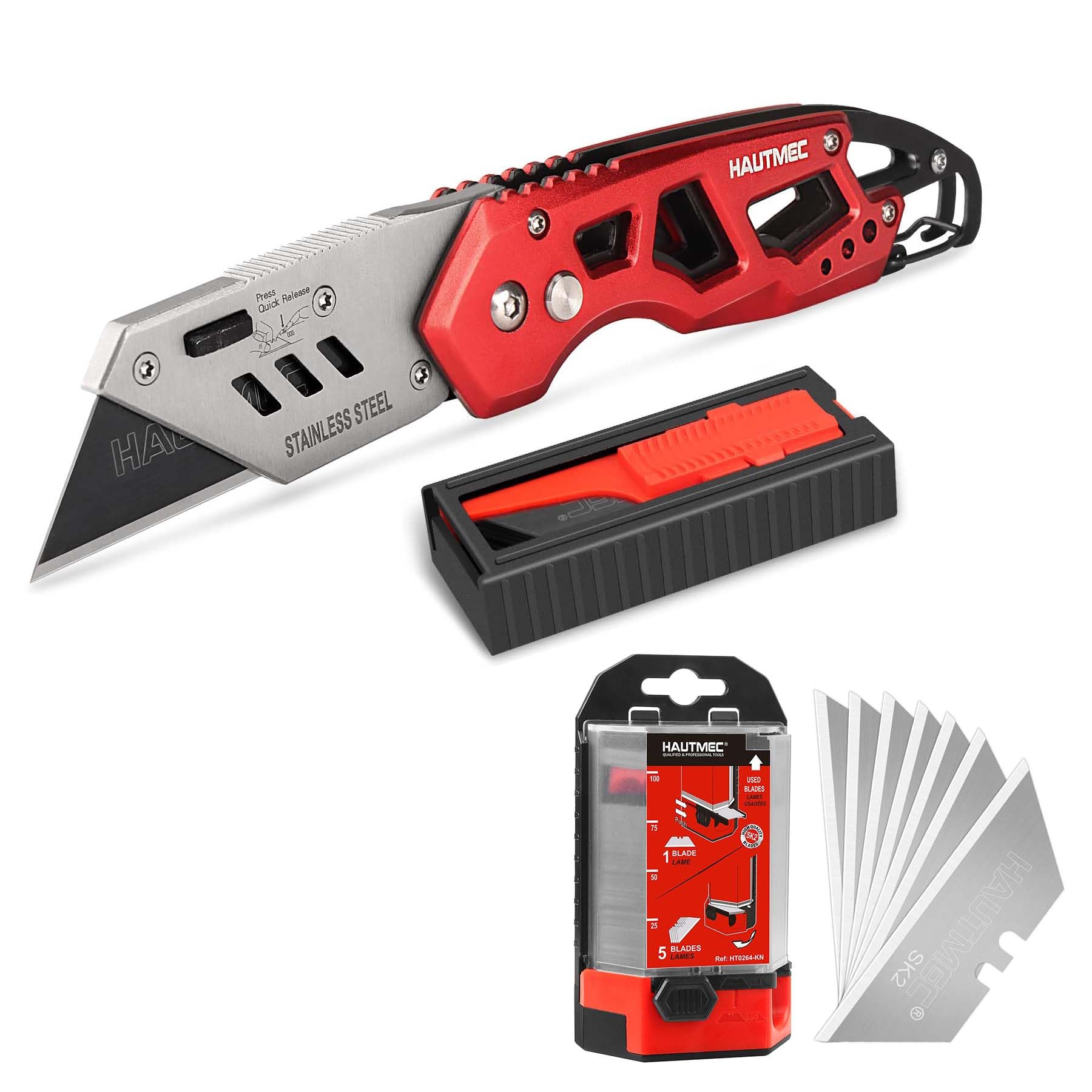 HAUTMEC Folding Utility Knife & 100 Pack SK2 Blades - Amazon.com