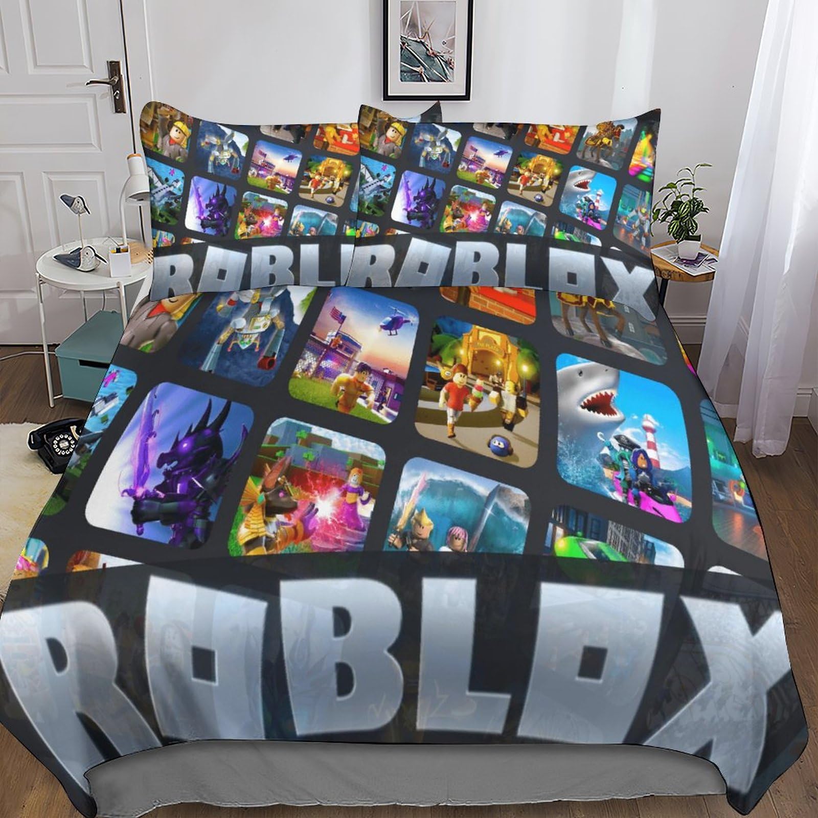 HESHS Roblox Duvet Cover Set 3D Game Bedding Set 3 Pieces Ultra Soft ...