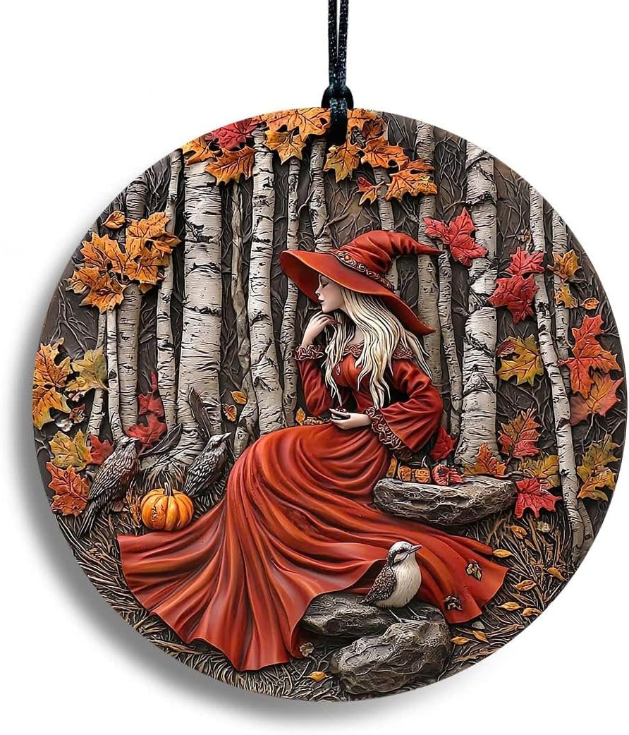 Amazon.com: Christmas Stained Glass Window Ornament, Witch Scene with ...