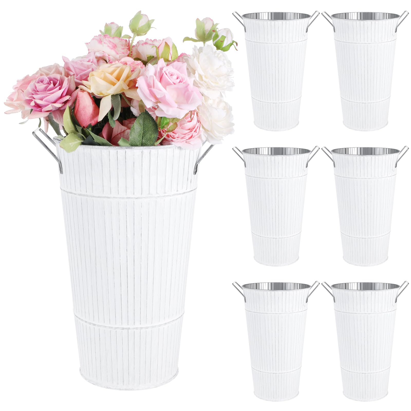 Amazon.com: Sliner 6 Pcs 12'' Flower Buckets Bulk Galvanized Metal Vase ...