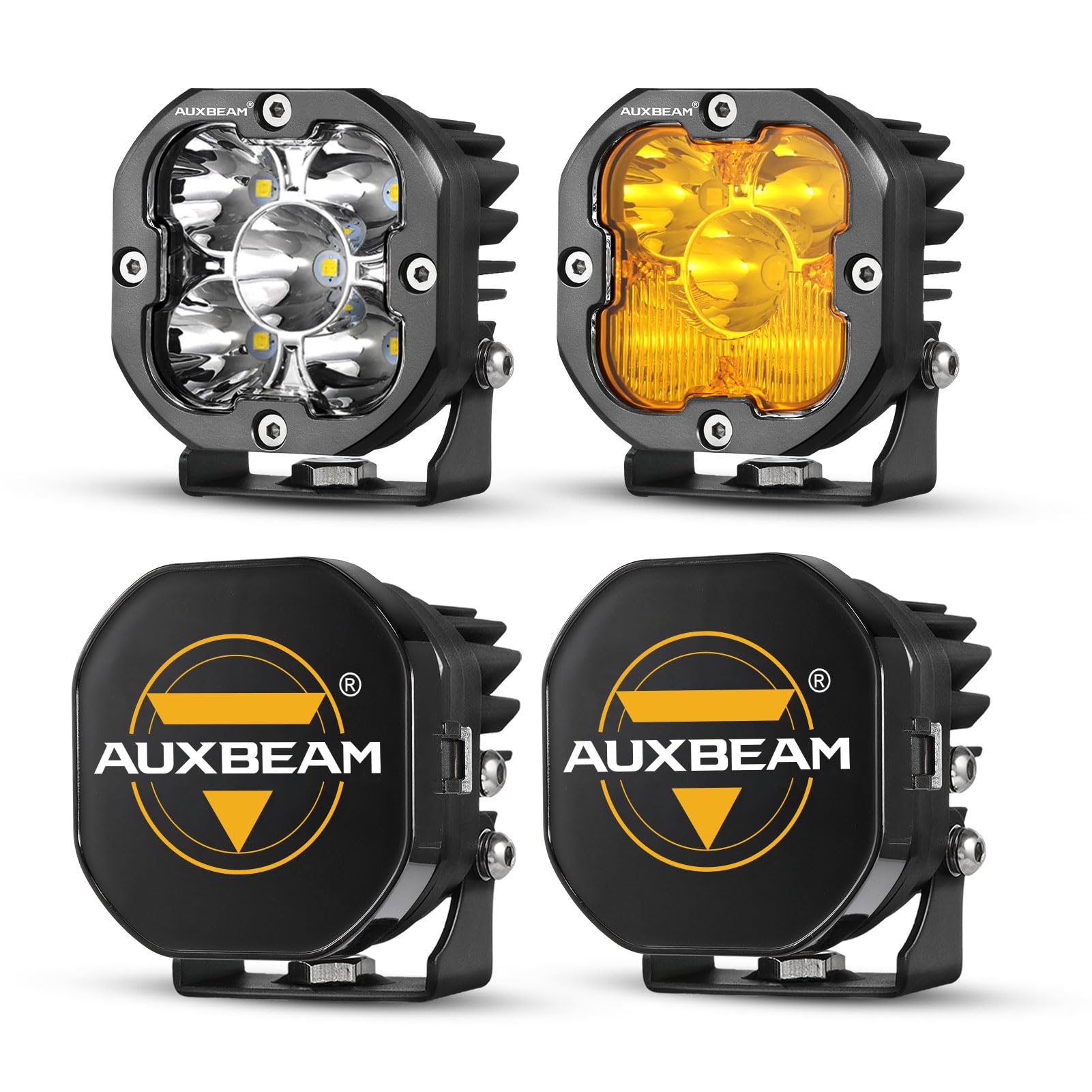 Amazon.com: Auxbeam 3" 80W LED Cube Pods w/Black Light Covers Bundle ...