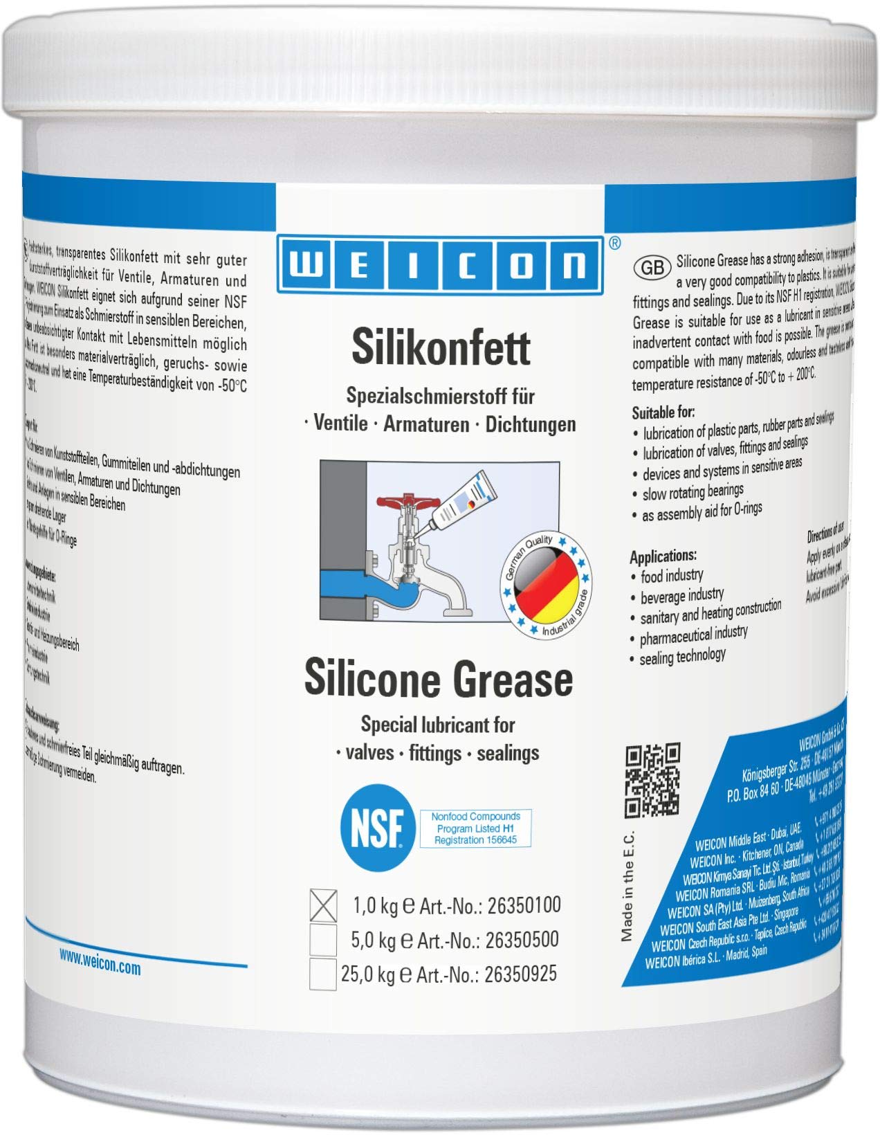 WEICON Silicone Grease | 1 kg | lubricant for valves, fittings and ...