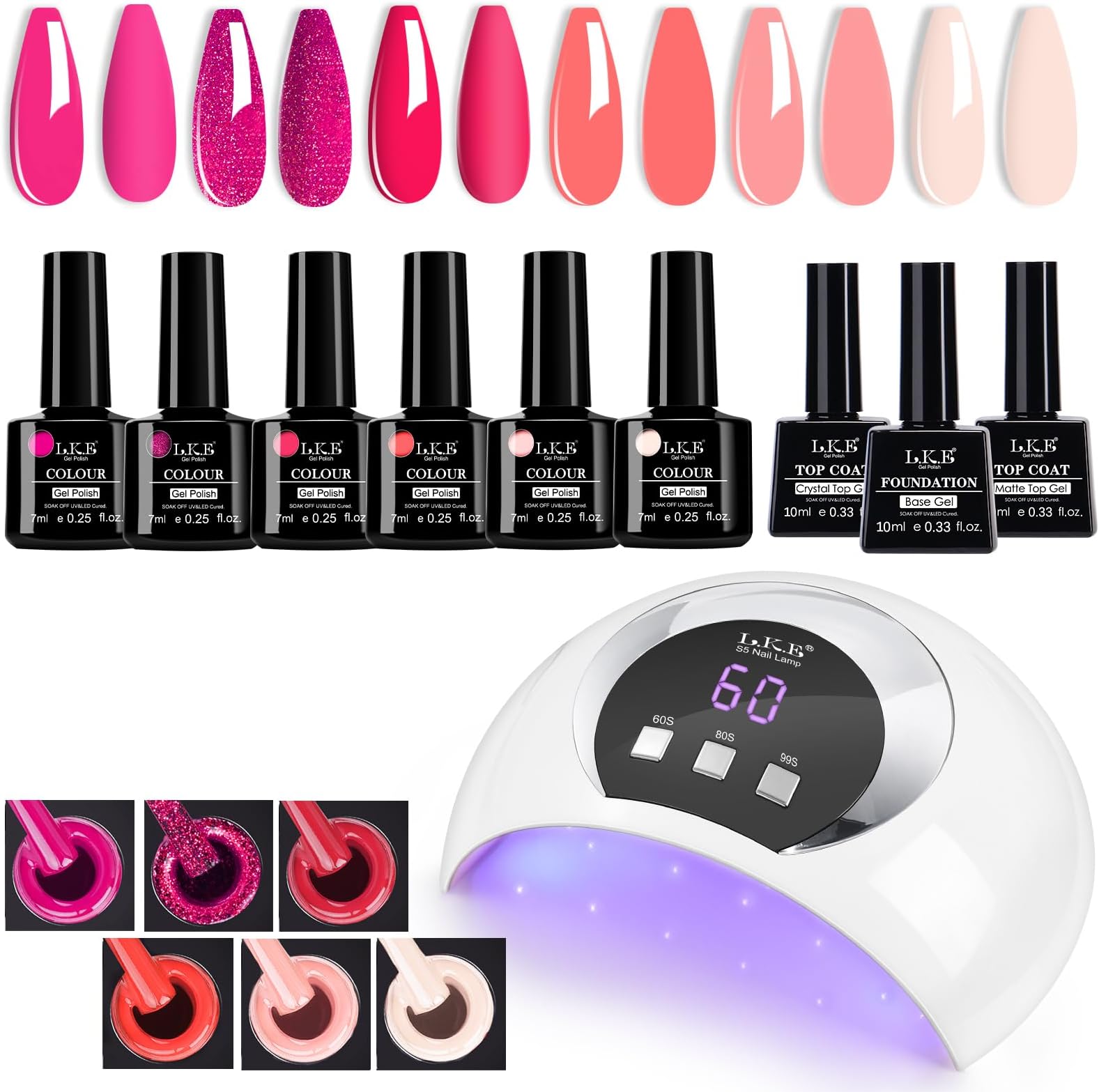 Amazon.com: Gel Polish Kit with UV Light 72W Led Nail Lamp Glitter Red ...