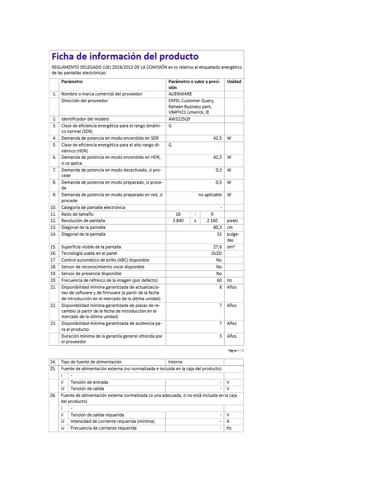 Alienware AW3225QF 32" 4K UHD (3840x2160) 1700R Monitor Gaming Curvo ...