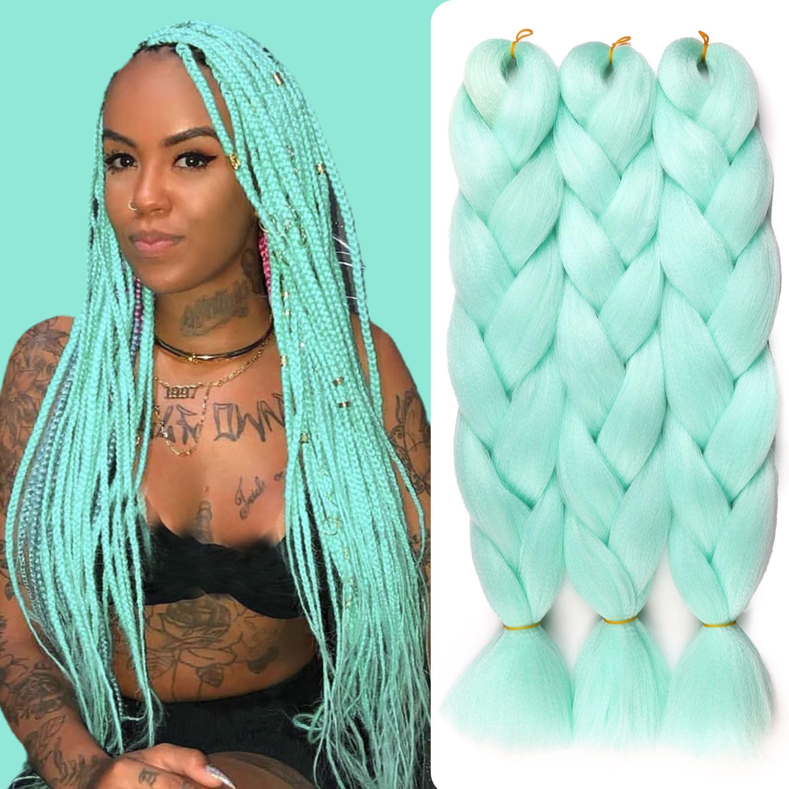 Amazon.com : Mint Green Braiding Hair Extensions Ombre Braiding Hair 3 Packs 24 inch Synthetic ...