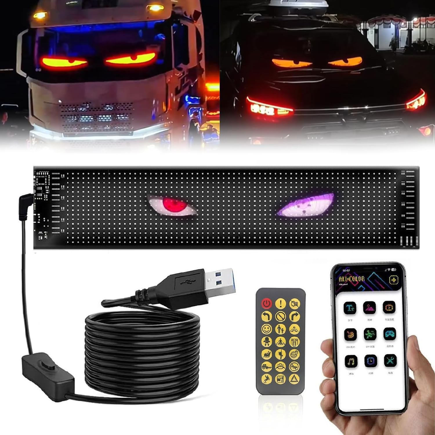Flexible LED Sign For Trucks 15x4 Inch Devil Eyes LED Panel - APP ...