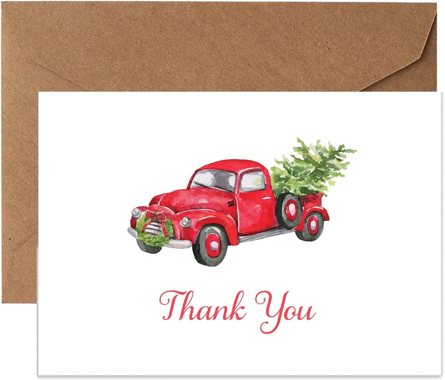 Amazon.com : Paper Frenzy Red Truck with Tree Holiday Thank You Note ...