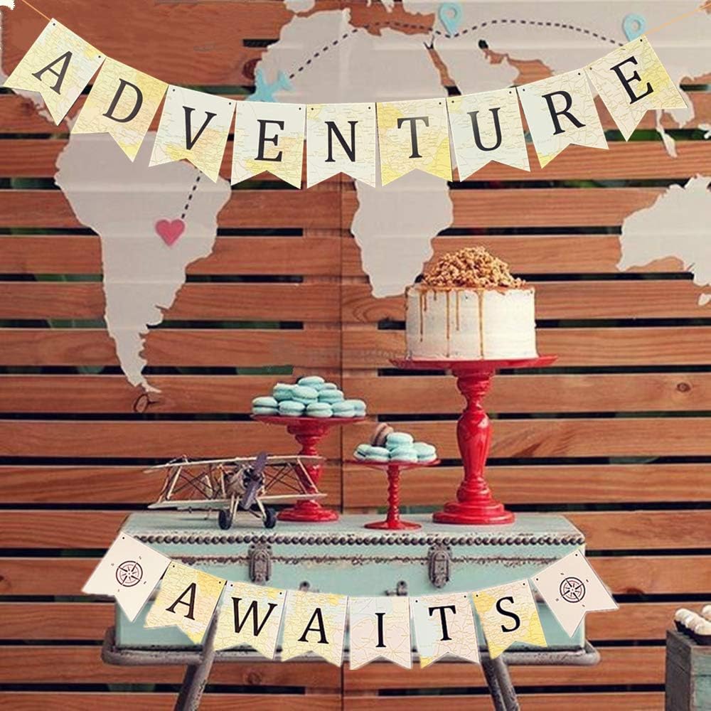 Amazon.com: LINGTEER Adventure Awaits Burlap Banner Bunting Bon Voyage ...