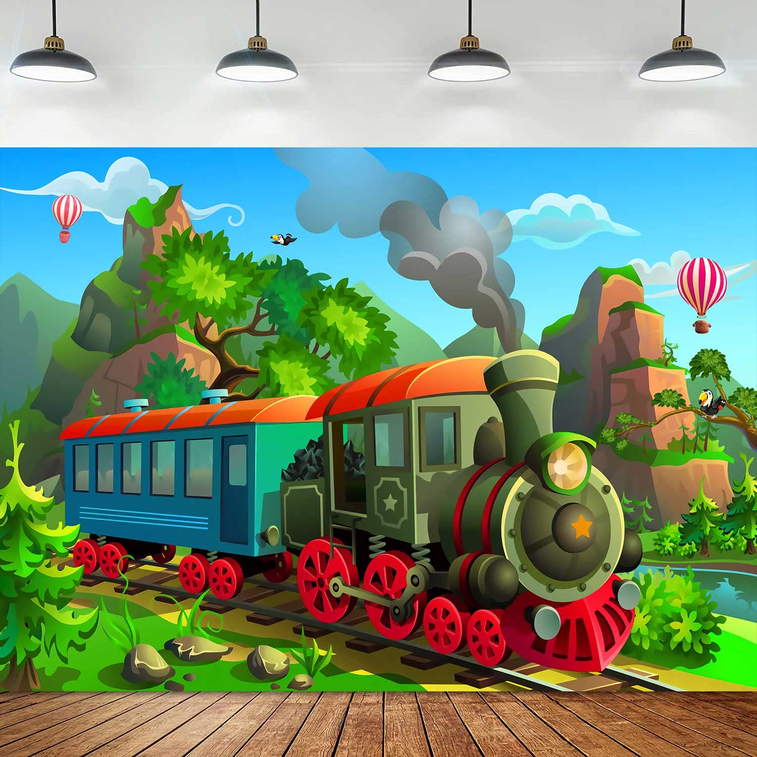 9x6ft Steam Train Backdrop Train Theme Children Birthday Party Decor ...