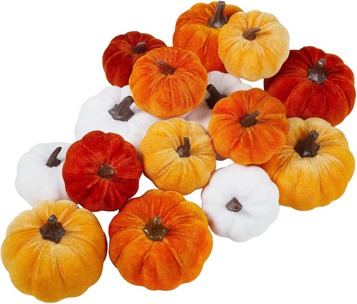 Amazon.com: Elegant Velvet Pumpkins Set - 16 Pack Autumn Decor with ...