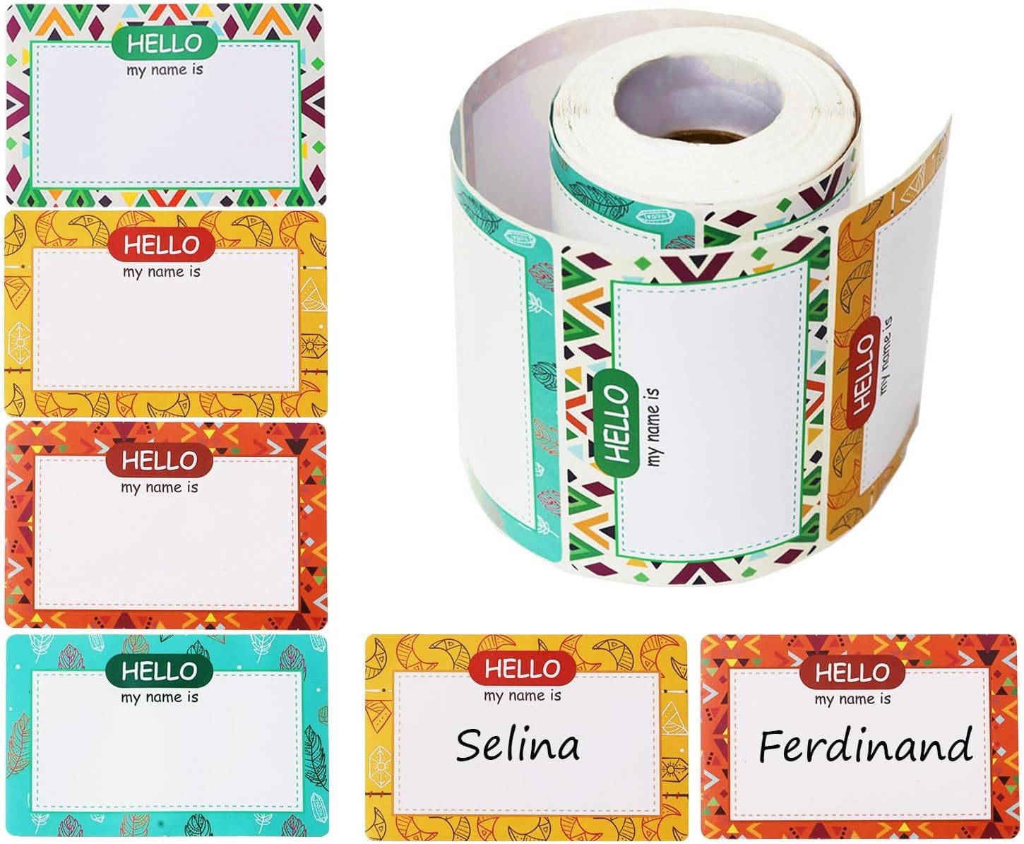 Amazon.com : Big Colorful Name Tags Stickers Labels Roll 250 Pcs Self ...
