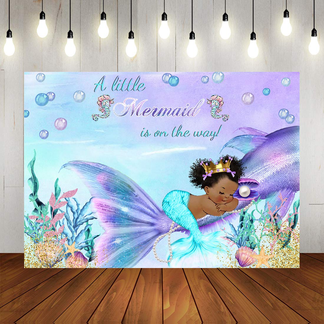 Buy Mermaid Theme Baby Shower Backdrop Purple Under The Sea A Little ...