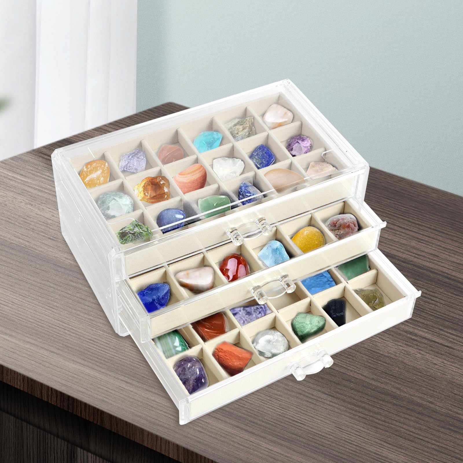 Rock Display Case 3 Drawers Rock Collection Box 54 Grids Large ...