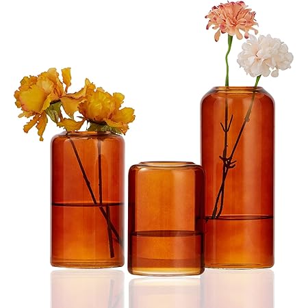 Amazon.com: Orange Ceramic Vase Set of 3, 3 Orange Small Ribbed Vase ...