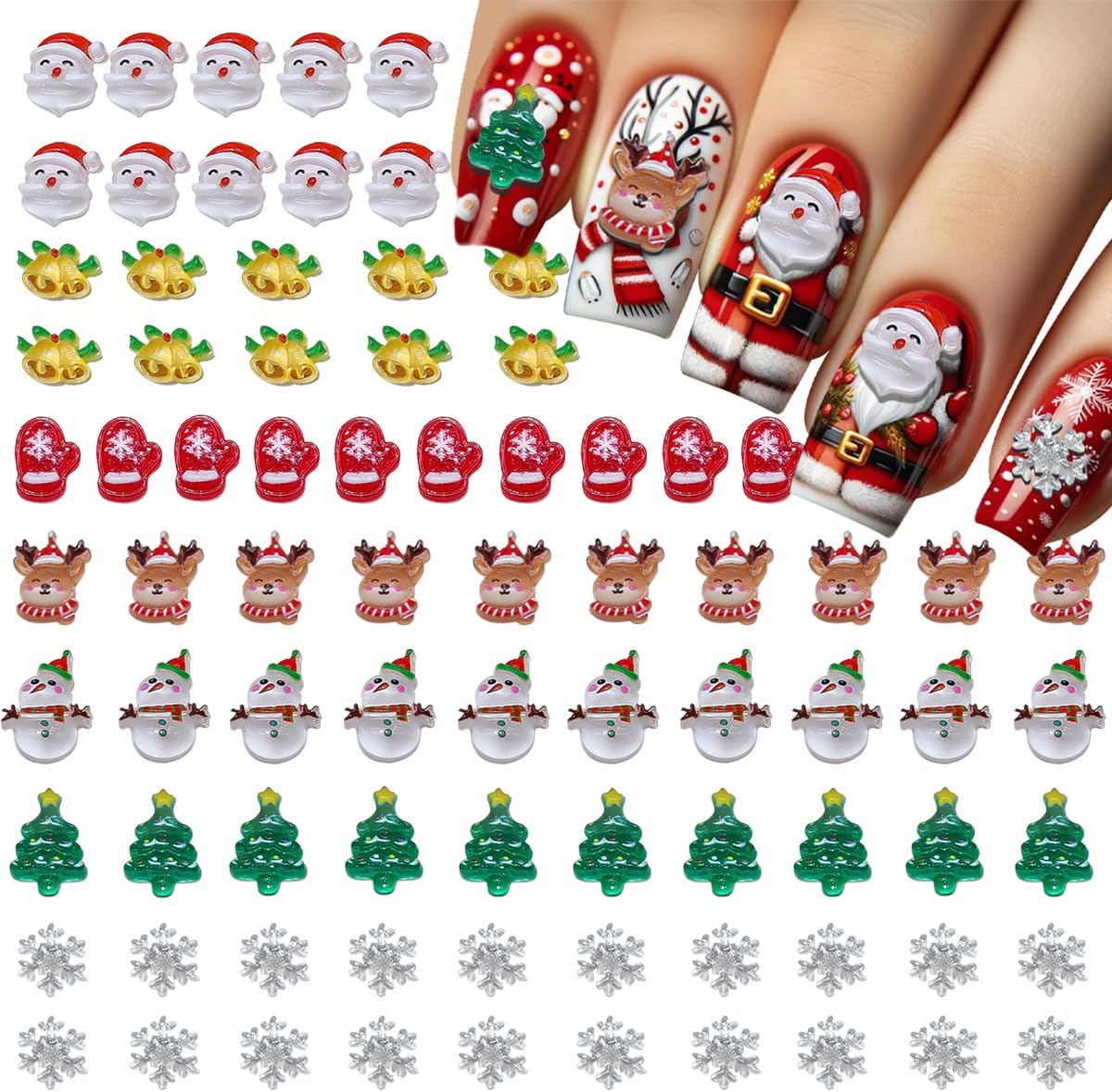 Amazon.com: 80Pcs Christmas Nail Charms 3D Christmas New Year Nail ...