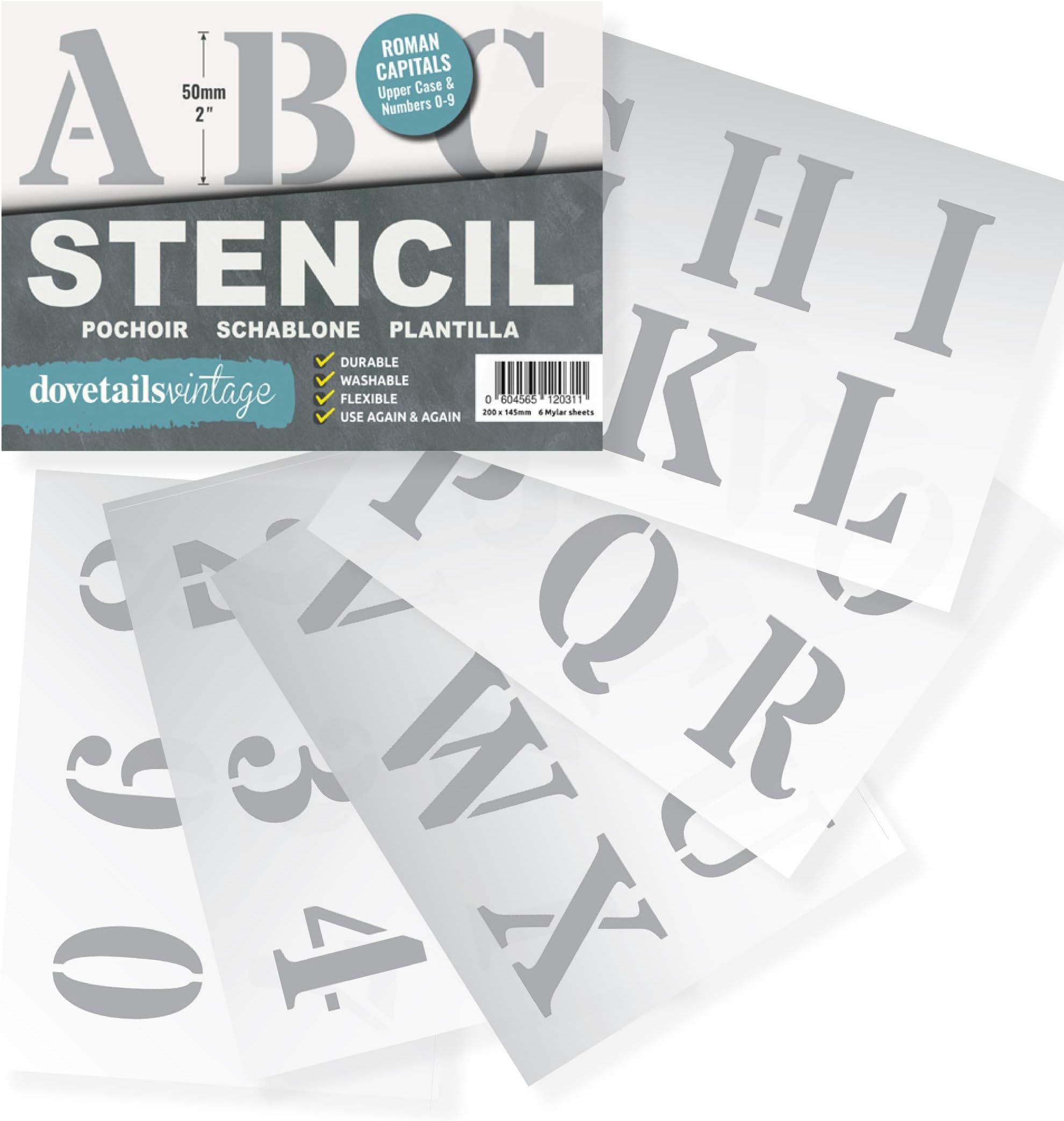 Dovetails Vintage 10 cm Tall Letter Stencil Kit - Roman Style Upper and ...