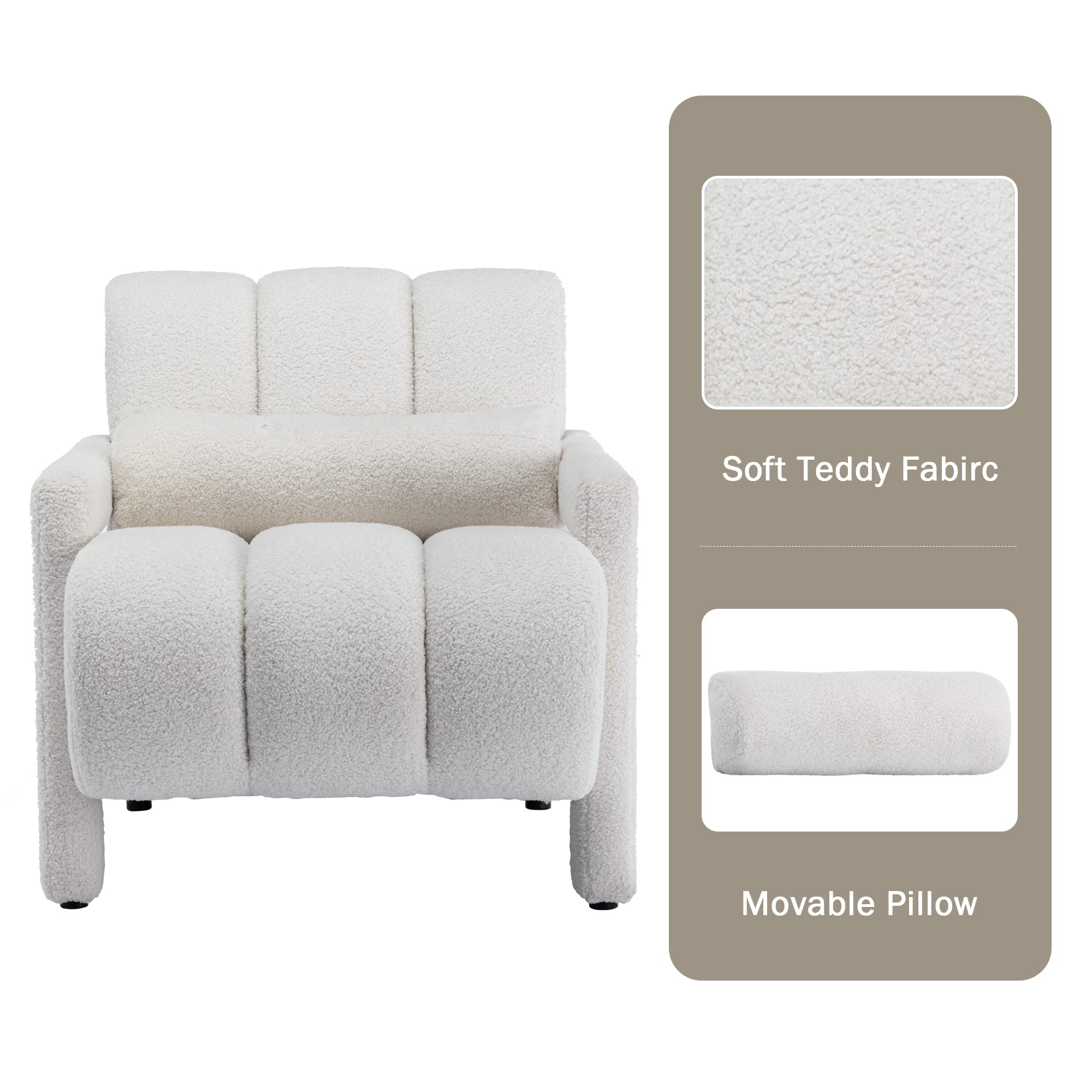 LOULENS Lamb Wool Accent Chairs, Modern Upholstered Single Lounge ...