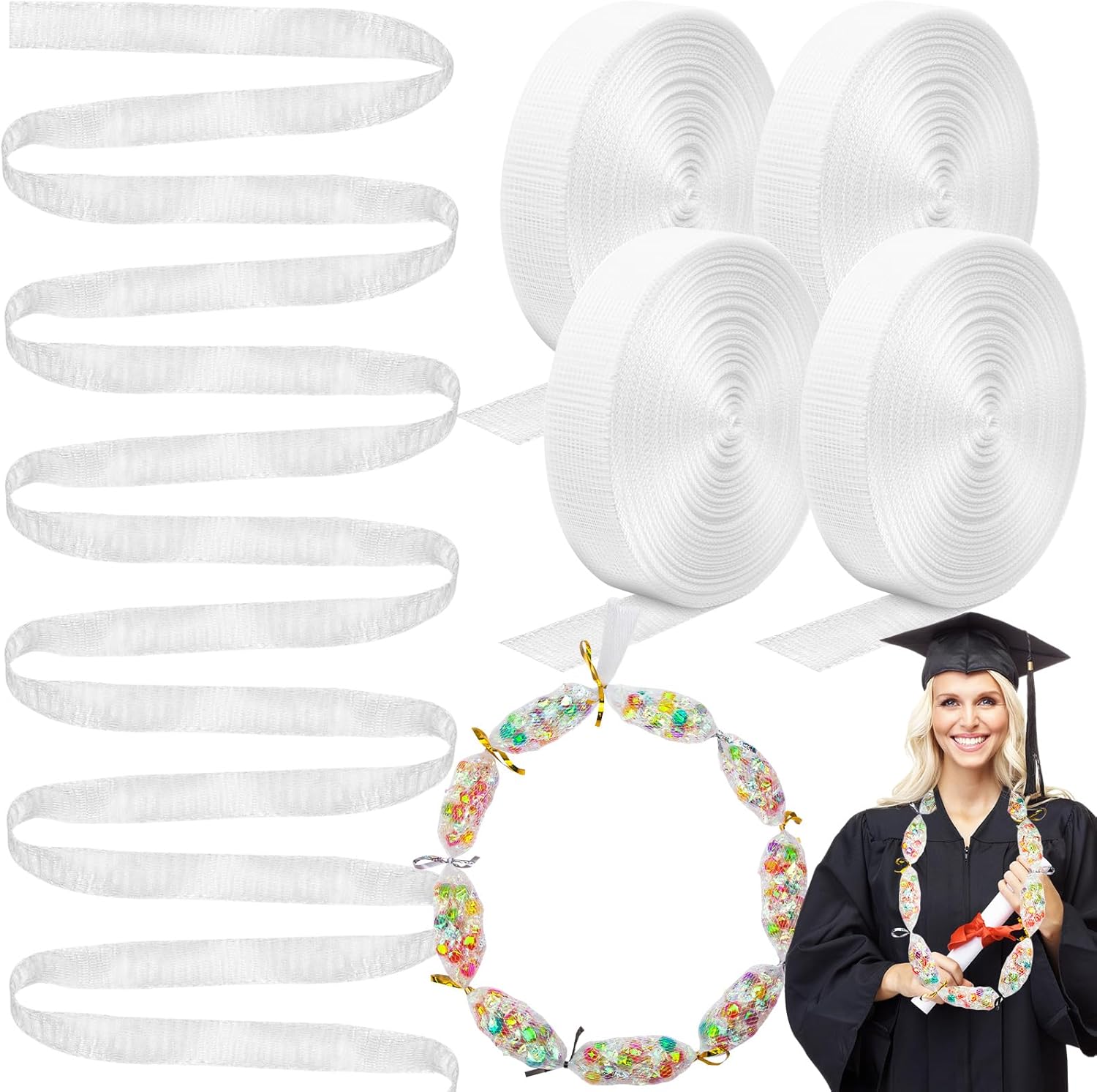 Amazon.com: 524 Ft Graduation Candy Lei Netting Tubing, 4 Rolls Clear ...