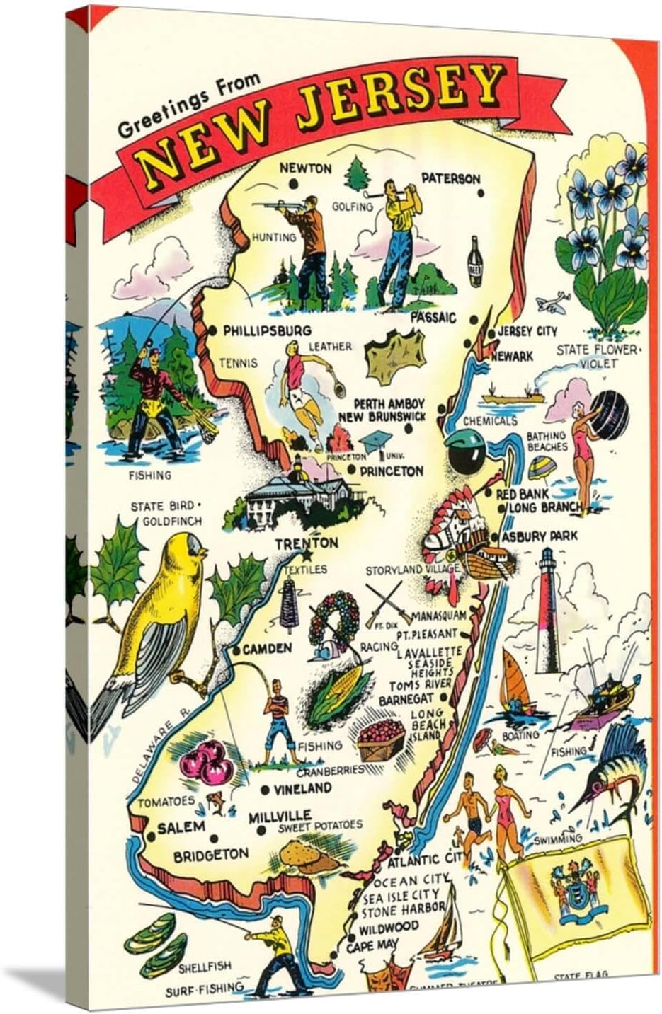 Amazon.com: ART.COM Stretched Canvas Print Map of New Jersey with ...