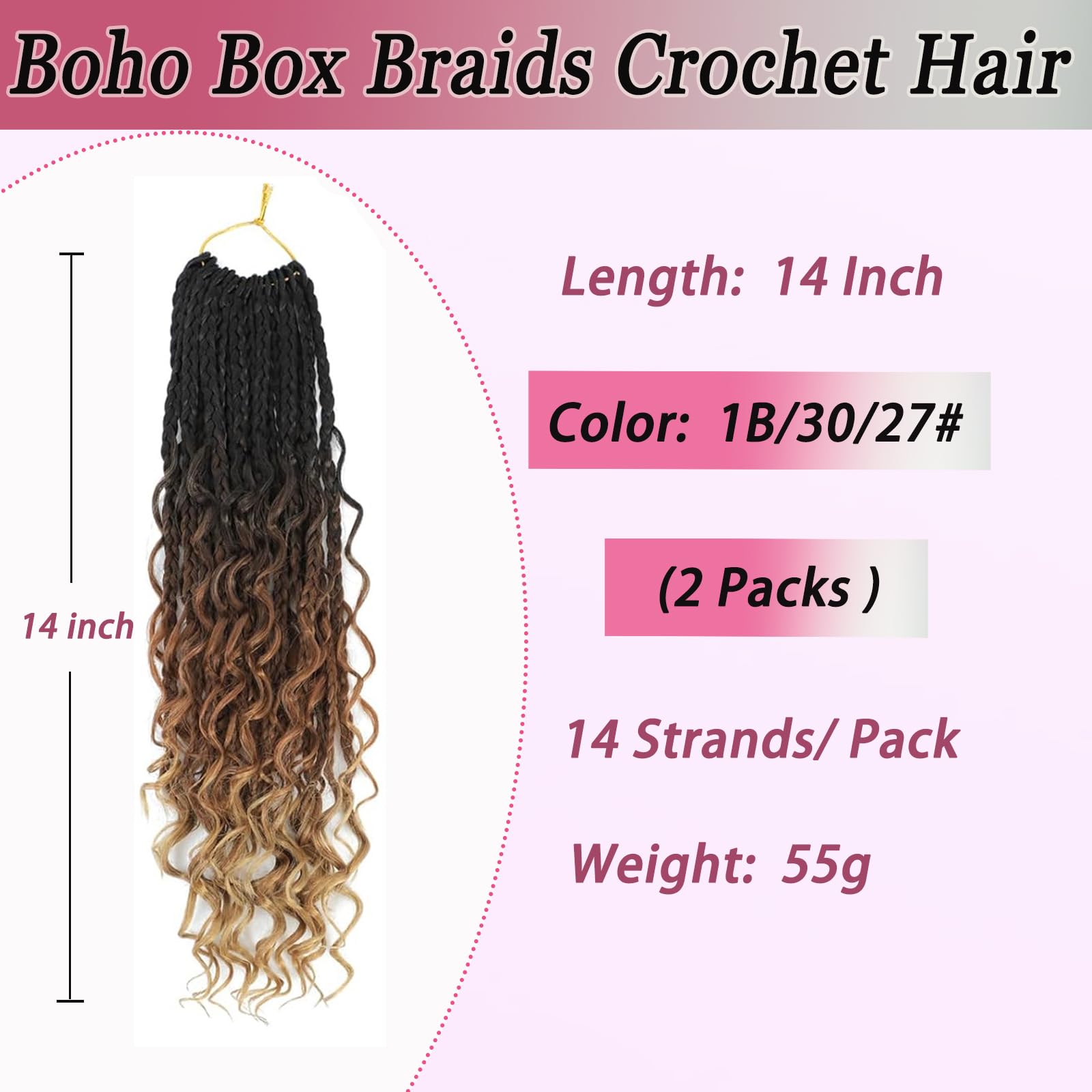 2 Packs Crochet Braids Hair Extensions-14 Inch Goddess Braids ...