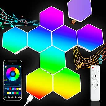 Amazon.com: Aeasiup Hexagon LED Wall Light Panels: Smart RGB Color ...