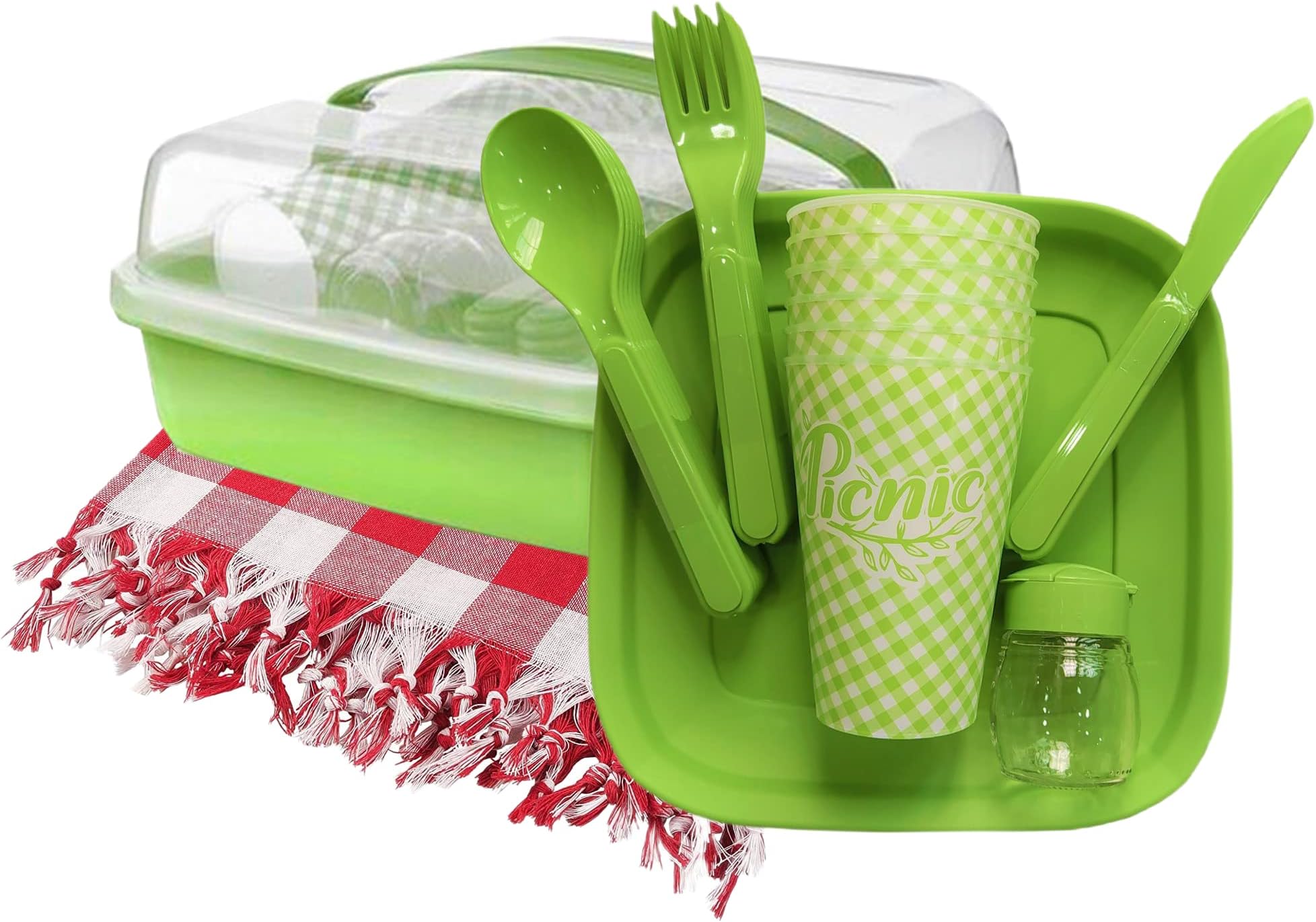 Amazon.com: 33 Piece Plastic Picnic Set for Camping Outdoor with Carry ...