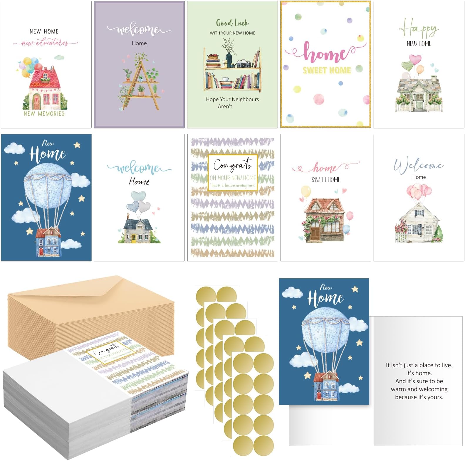 Amazon.com: Motiskyy 50 Sets Housewarming Congratulations Welcome Cards ...