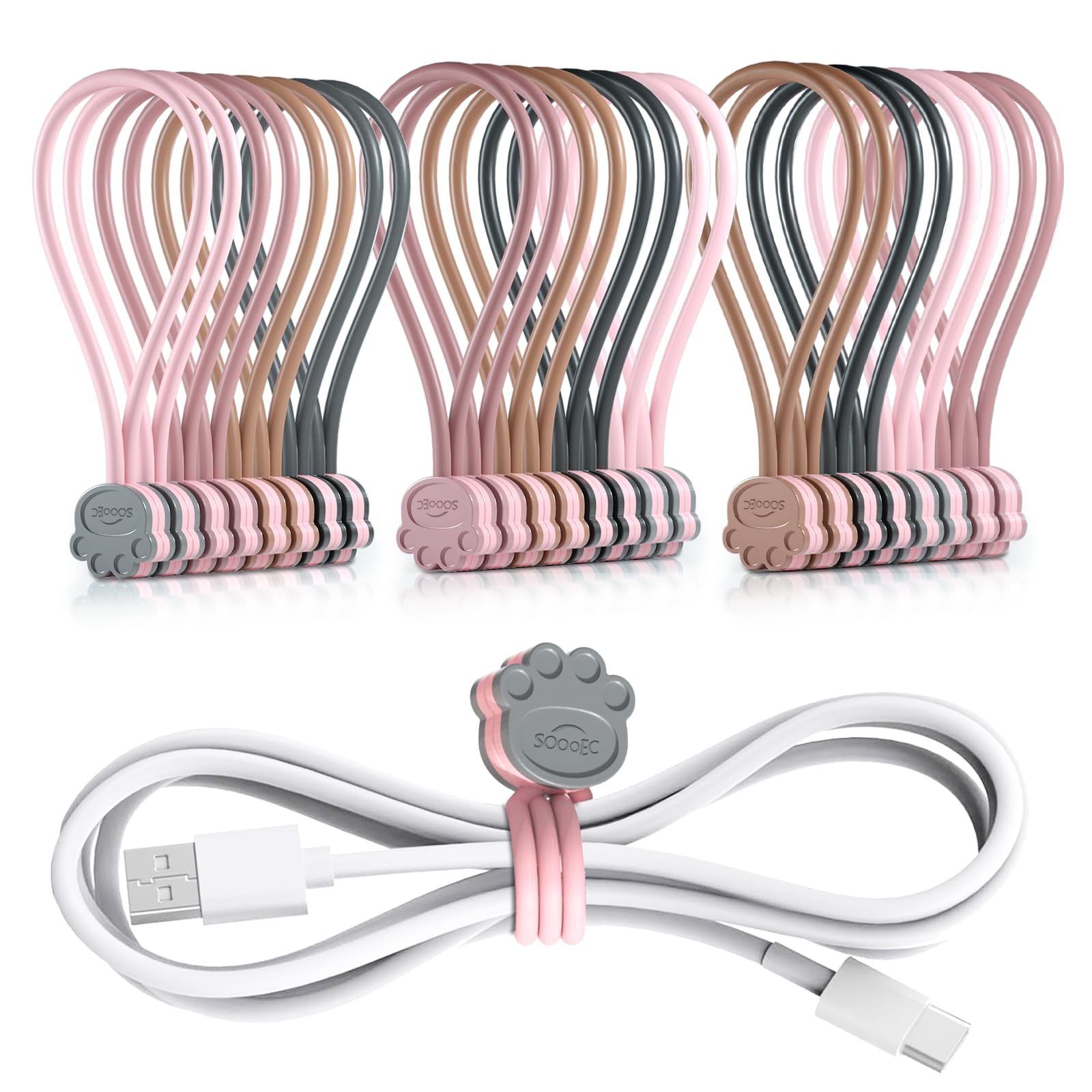 Snapklik.com : SOOOEC Magnetic Cable Ties, 24 Pack Mixed Double Face ...